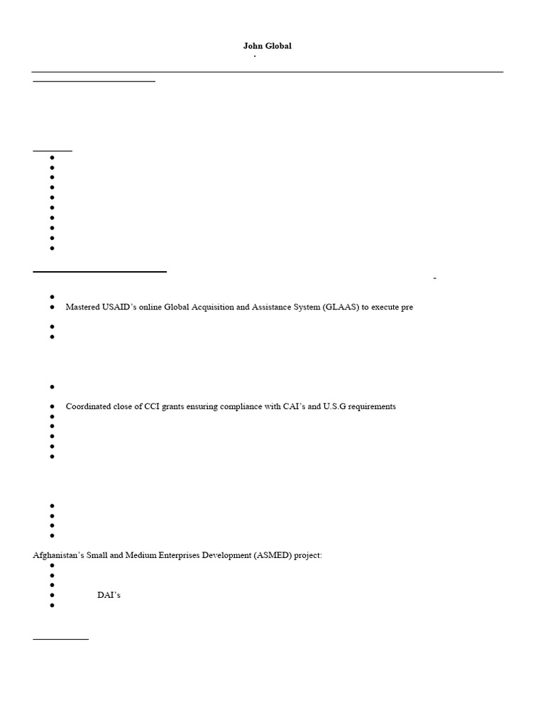 GEN Resume Example - International Dev - Grant or Contract Specialist ...
