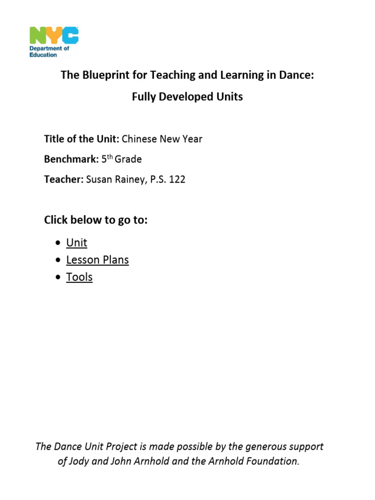Chinese New Year Dance Unit Plan | PDF | Dances | Choreography