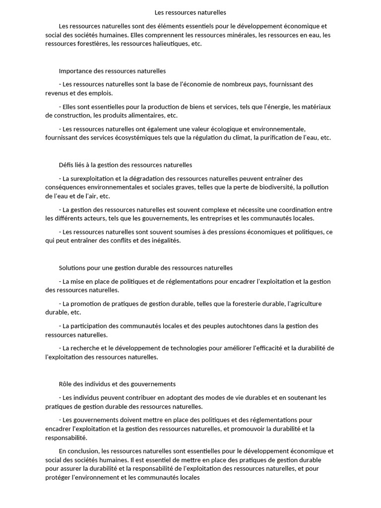 Gestion durable des ressources naturelles | PDF | Développement durable ...