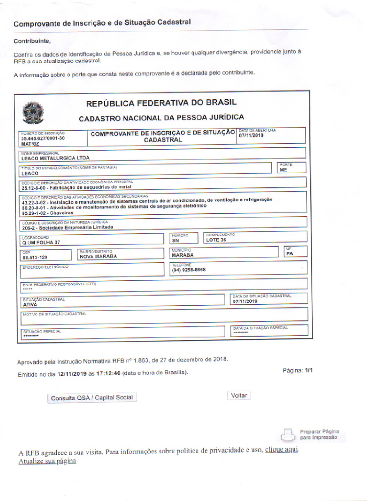 Cartão CNPJ Leaco | PDF