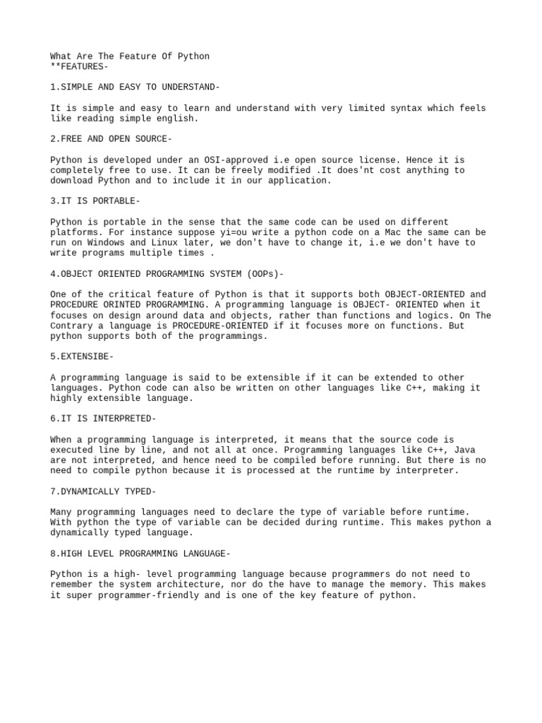 What Are the Feature of Python | PDF