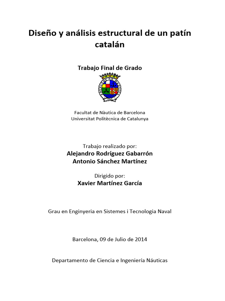 Diseño y Análisis Estructural de Un Patin Catalan | PDF | Aparejo | Buques