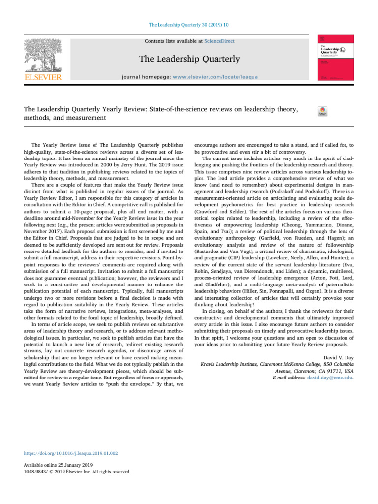 The Leadership Quarterly Yearly Review - State-Of-The-Science Reviews ...