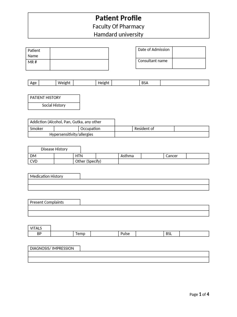 Comprehensive Patient Profile Template | PDF