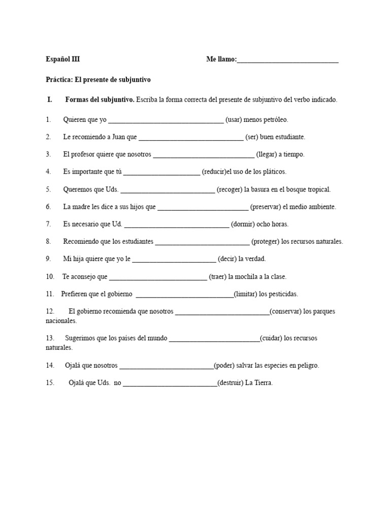 HdT-Práctica_ El presente de subjuntivo WWR | PDF