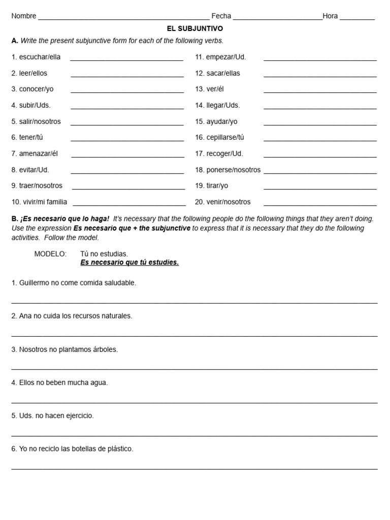 Regular Subjunctive wkst_ (003) | PDF