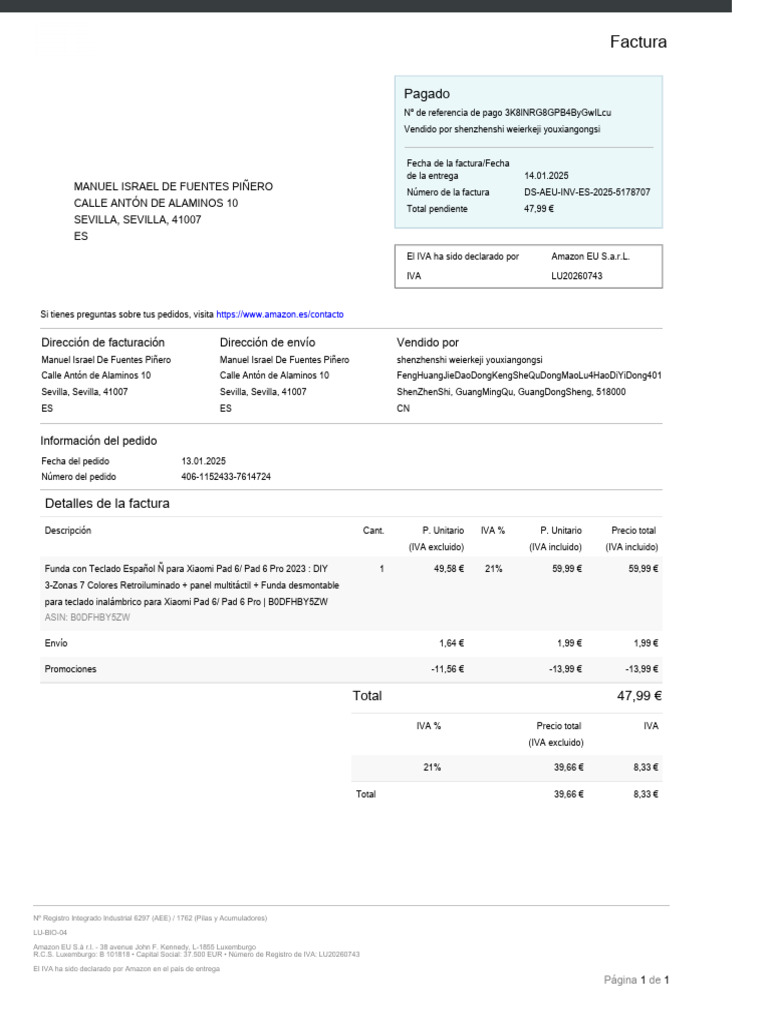Factura Teclado Tablet Pdf Hardware De La Computadora