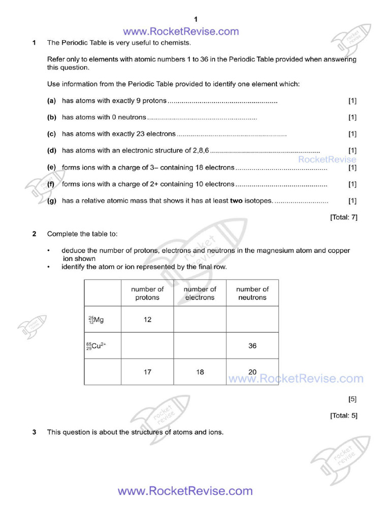 Atomic Structure and Periodic Table QP | PDF