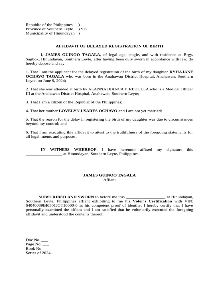 Affidavit for Delayed Birth Registration | PDF