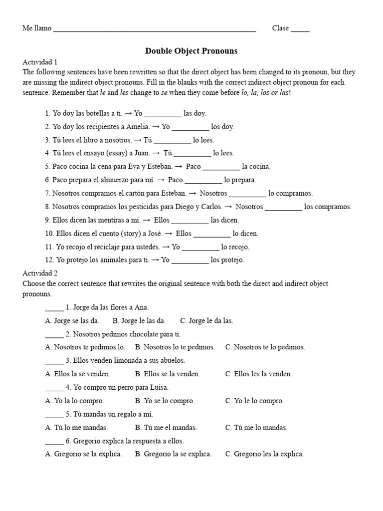 HdT Double Object Pronouns | PDF
