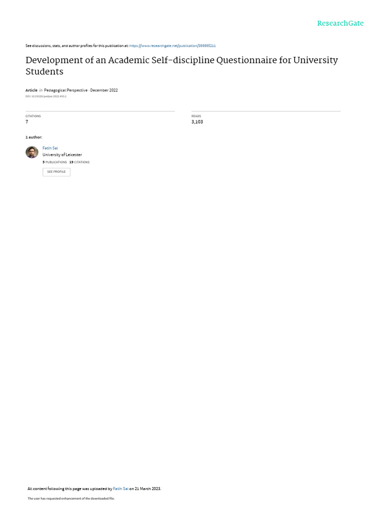 Academic Self-Discipline Questionnaire Development | PDF | Delayed ...