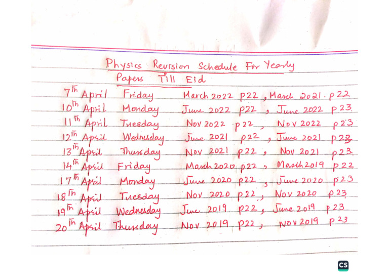 Schedule For Phy Yearly Paper Discussion | PDF