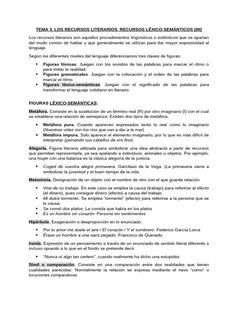 Recursos léxico-semánticos en literatura | PDF | Alegoría | Metáfora
