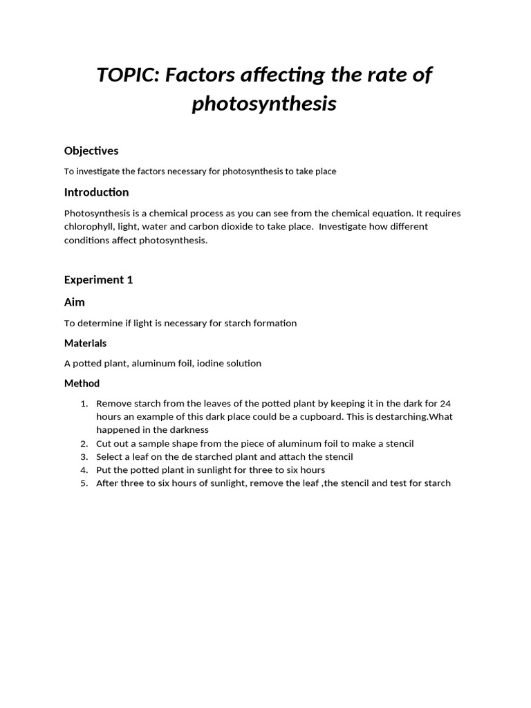 Factors Influencing Photosynthesis Rate | PDF | Photosynthesis | Sodium ...