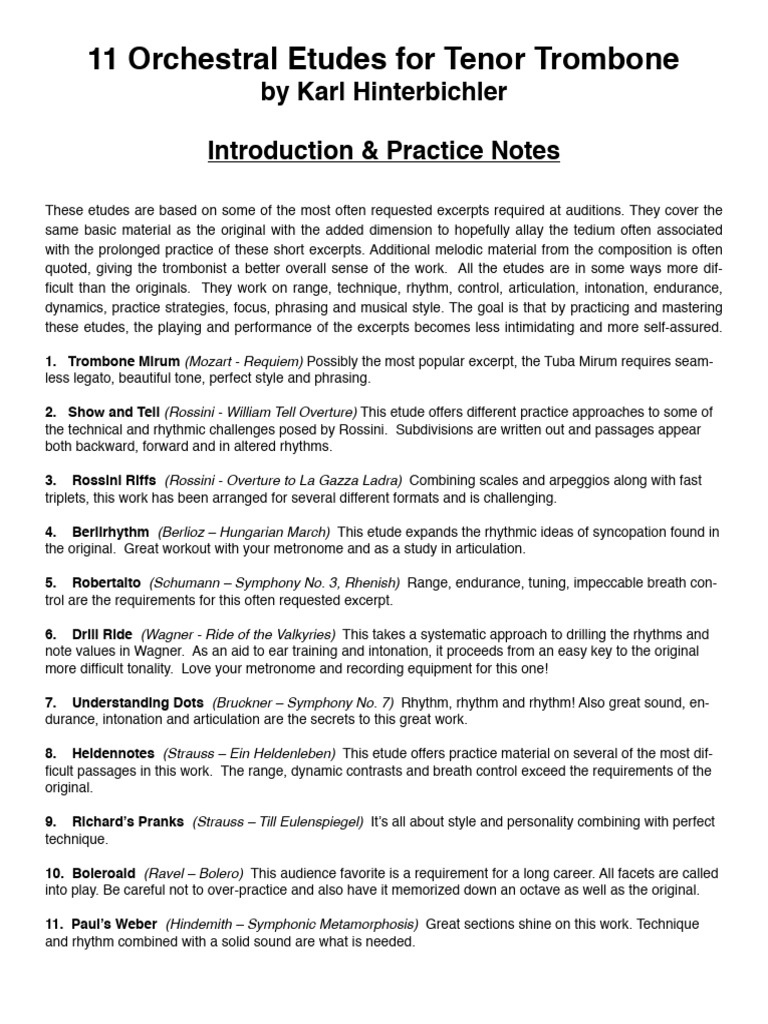 Hinterbichler 11 Orchestral Etudes Tenor Trombone-Sample-2872 | PDF ...