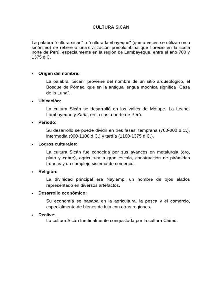 Resumen de la Cultura Sicán | PDF