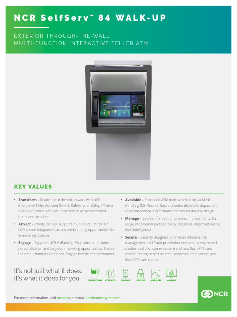 NCR SelfServ 84 Interactive Teller ATM | PDF | Automated Teller Machine ...