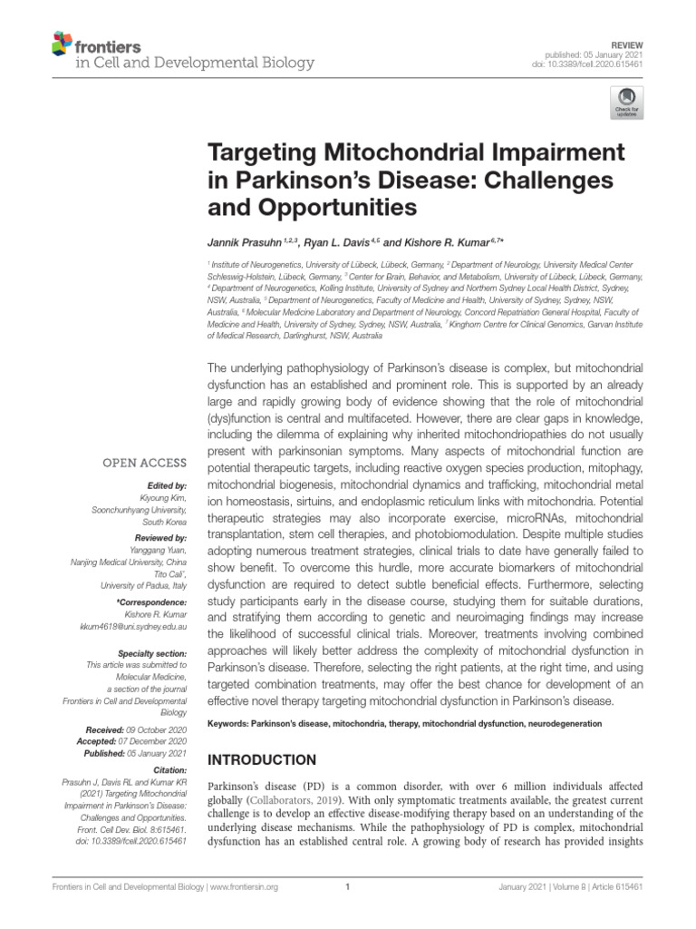 Mitochondria Dysfunction Target in PD | PDF | Mitochondrion ...