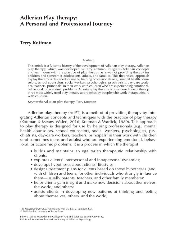 Adlerian Play Therapy - A Personal and Professional Journey | PDF ...