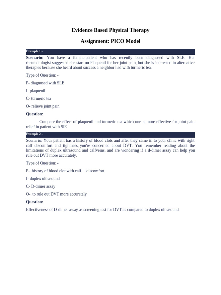 EBP Assignment PICO Model | PDF