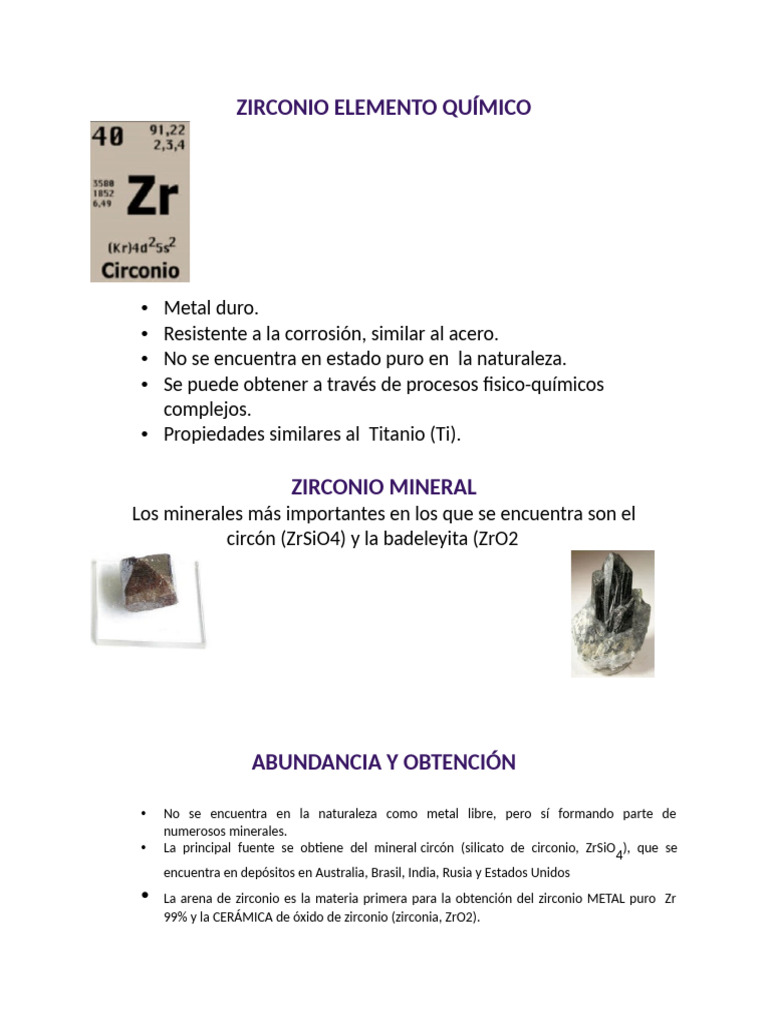 Zirconio Elemento Químico | PDF | Circonio | Elementos metálicos