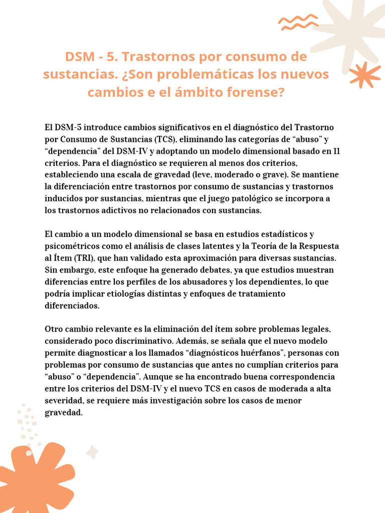 DSM - 5. Trastornos Por Consumo de Sustancias. ¿Son Problemáticas Los Nuevos Cambios e El Ámbito ...