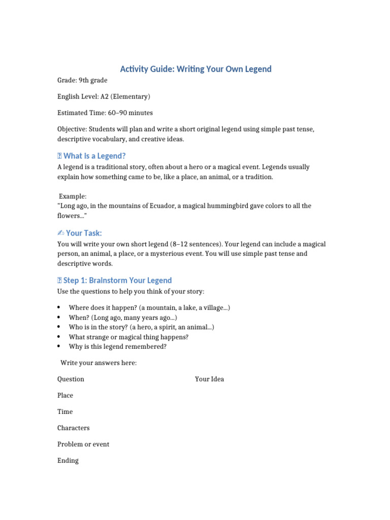 Writing_Legends_Activity_Guide_9th_A2 | PDF | Grammatical Tense | Languages