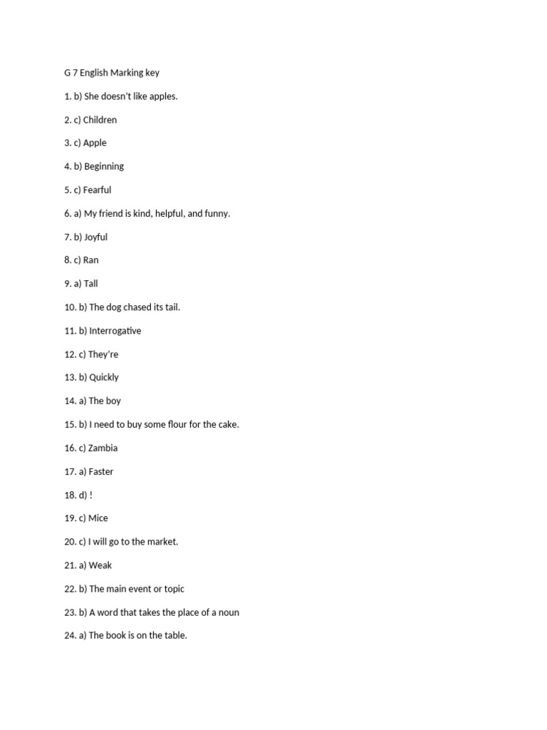 G 7 English Marking Key | PDF