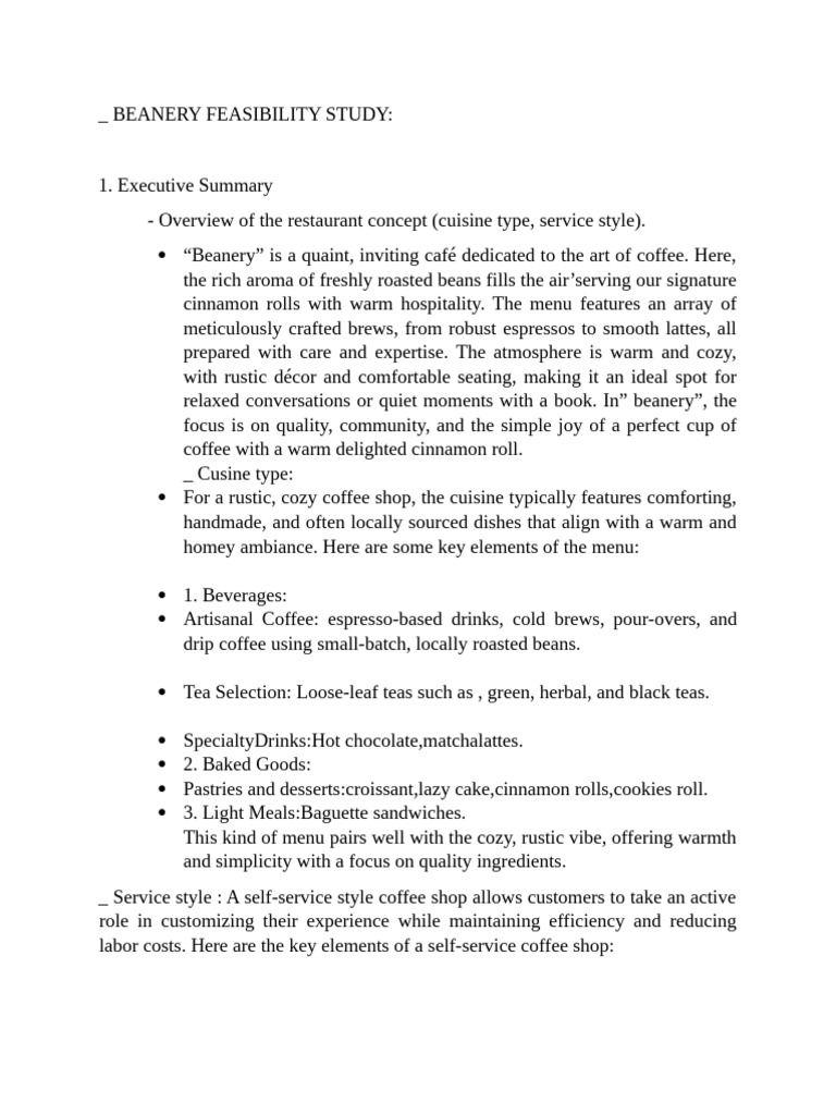 Beanery Feasibility Study | PDF | Coffee | Coffeehouse