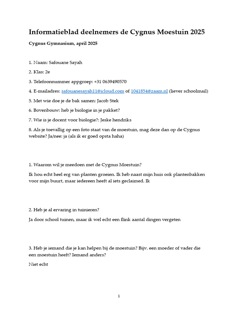 Informatieblad Deelnemers de Cygnus Moestuin 2025 | PDF
