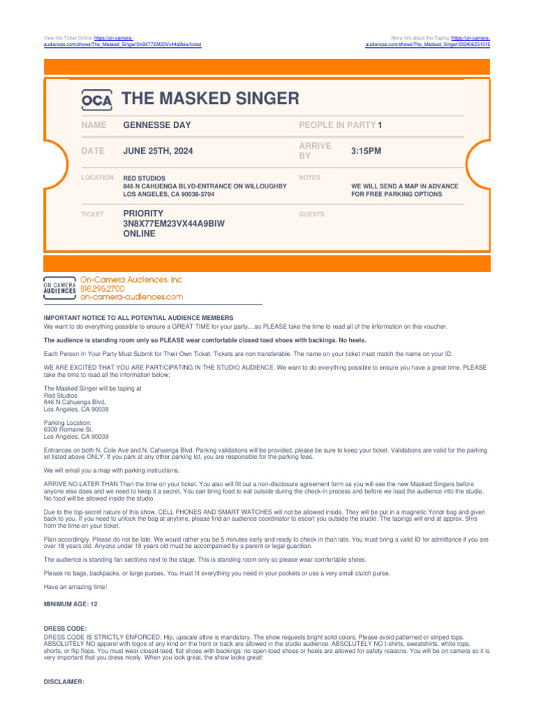 Audience Guidelines for The Masked Singer | PDF | Legal Liability