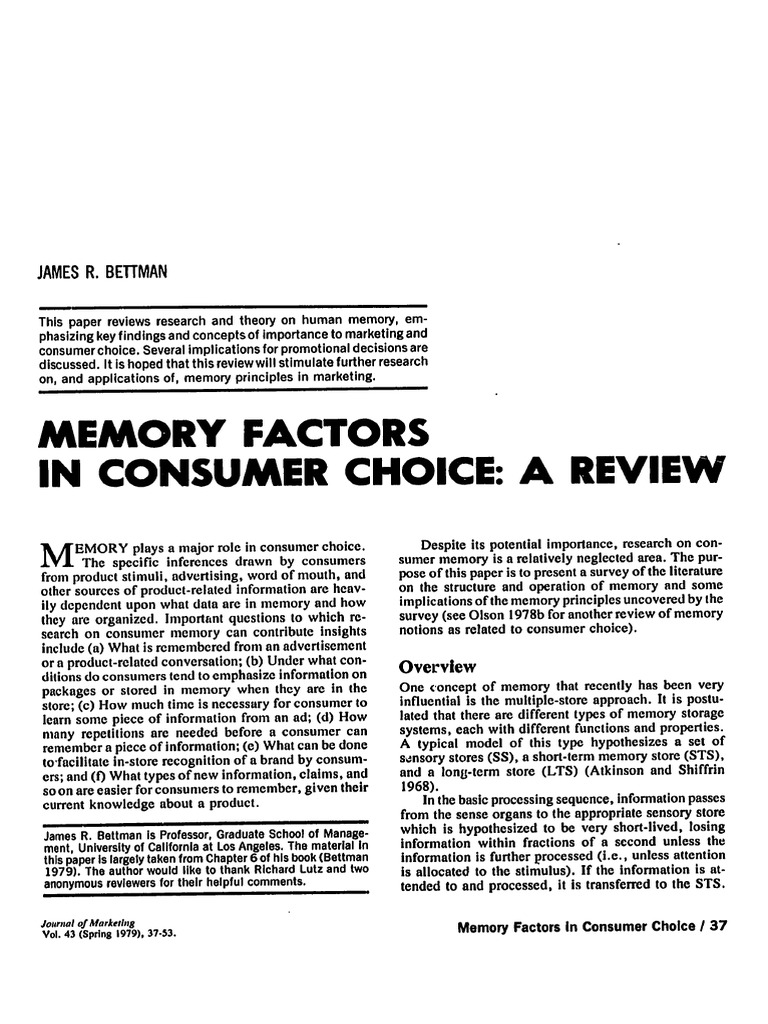 Memory Factors in Consumer Choice | PDF
