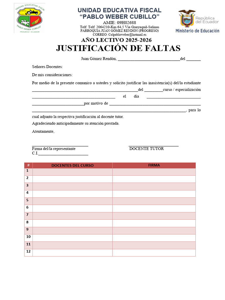 Justificación de Falta 2025-2026 | PDF