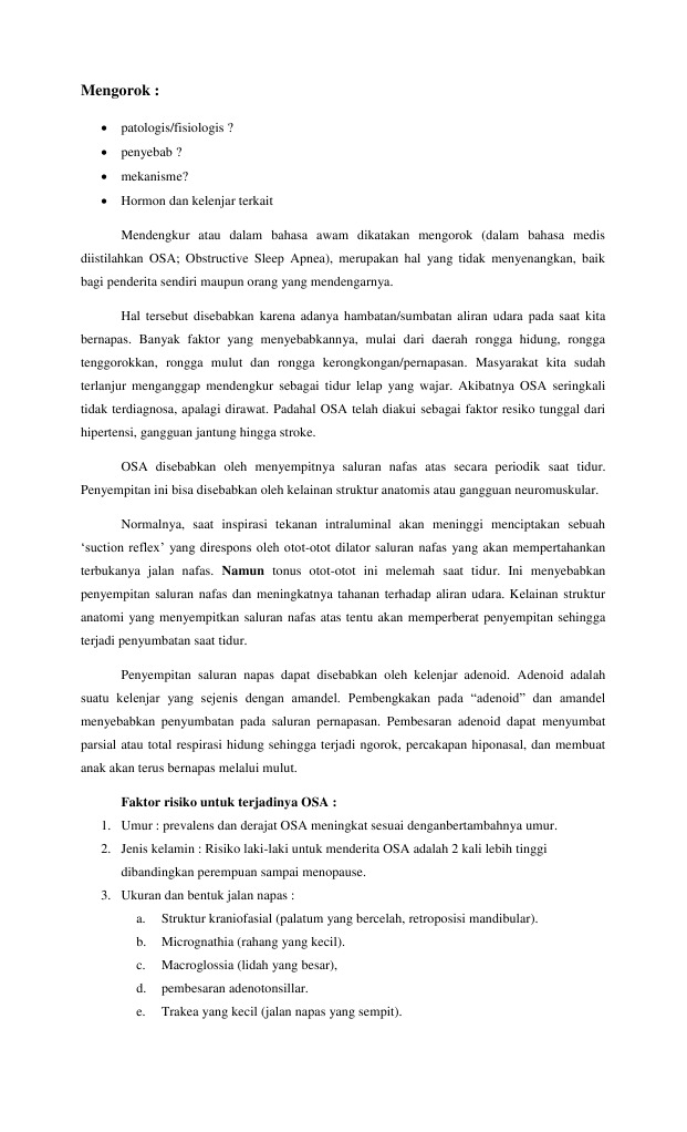 Mendengkur Atau Dalam Bahasa Awam Dikatakan Mengorok | PDF