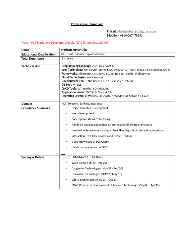 Prashant - KumarOjha - LNT - 2024 - Updated | PDF | Java (Programming ...