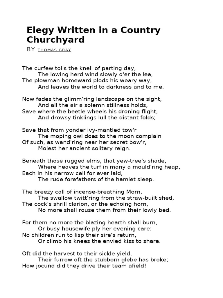 Elegy Written in A Country Churchyard | PDF