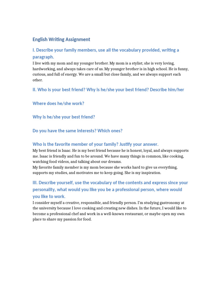 English Writing Assignment With Questions | PDF
