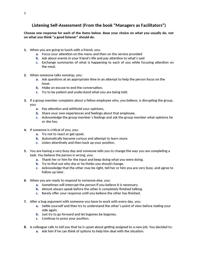 Listening Self-Assessment Format | PDF
