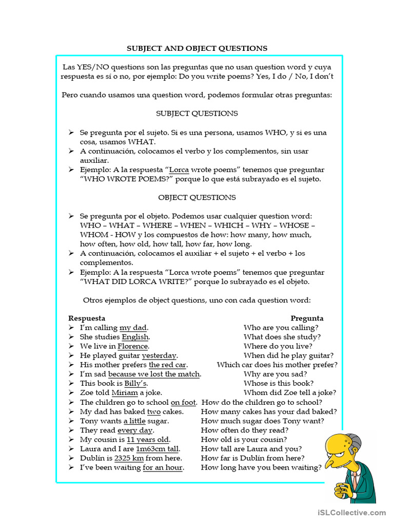 Subject and Object Questions Explained | PDF | Television Series ...