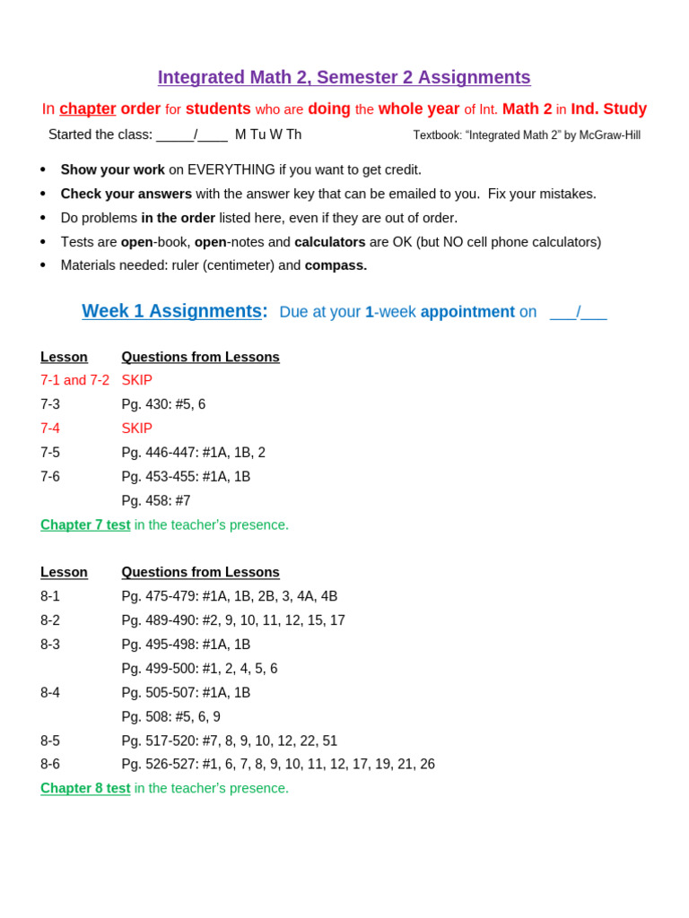 Assignments Int Math 2 S2 in Chap Order | PDF