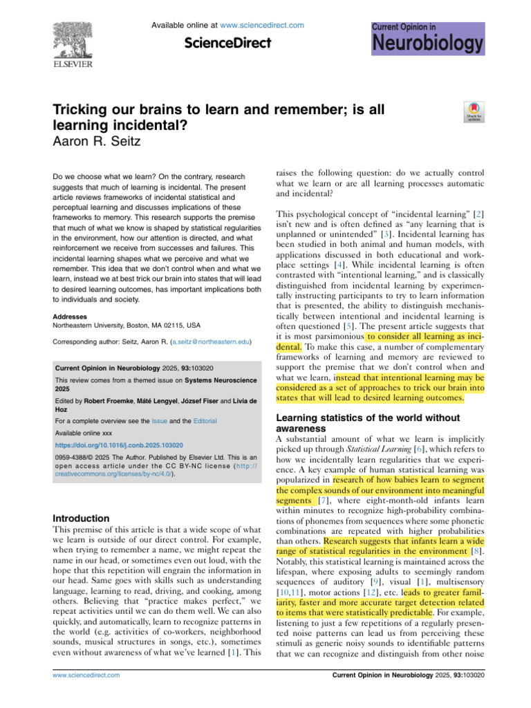 Tricking Our Brains To Learn and Remember Is All Learning Incidental ...