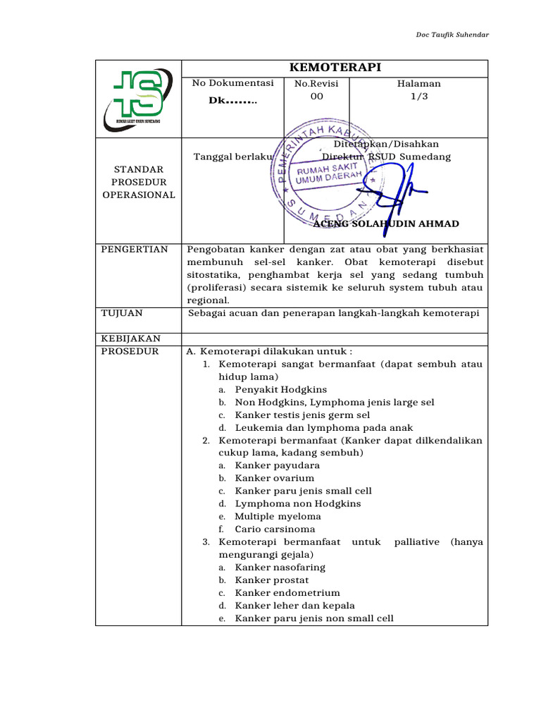 Draf Spo Ruang Kemoterapi | PDF