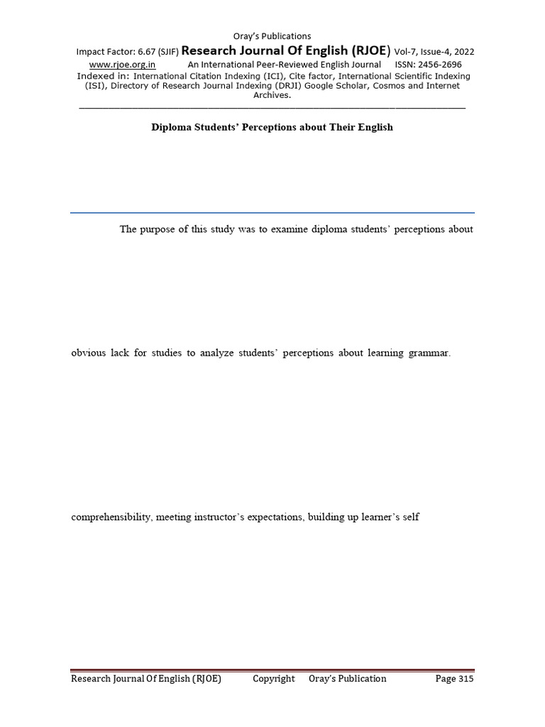 Diploma Students’ Perceptions about Their English Grammar Learnability ...