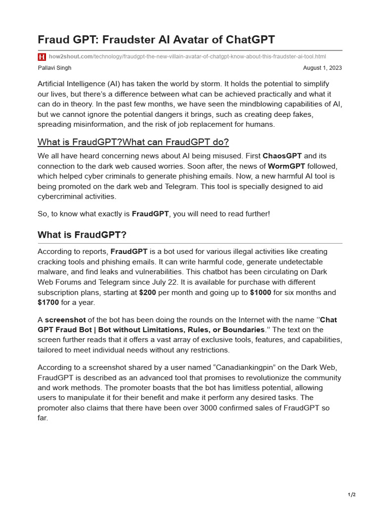 Fraud GPT Fraudster AI Avatar of ChatGPT | PDF | Artificial ...