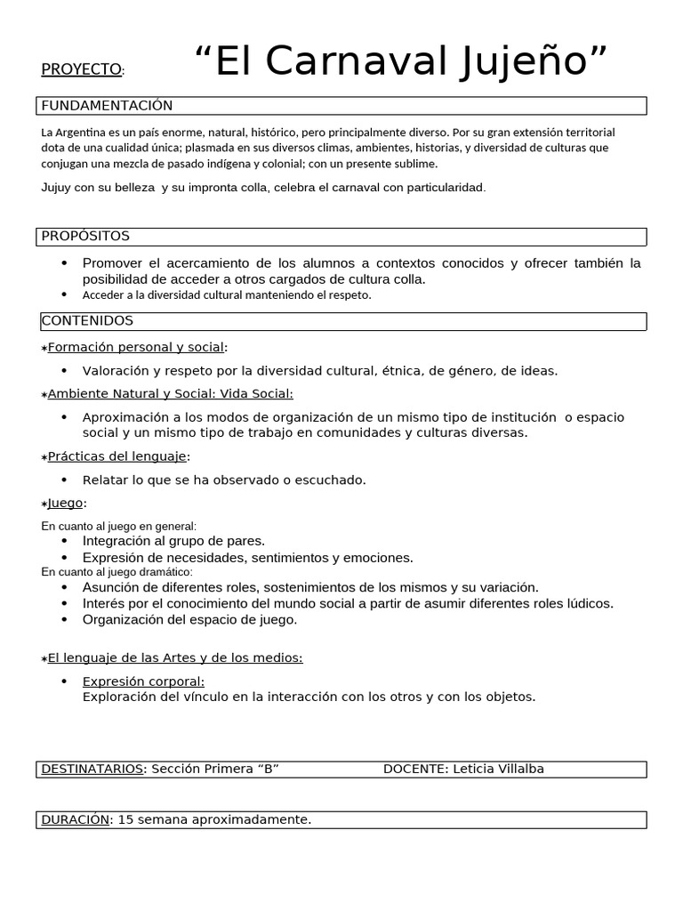 Carnaval Jujeño: Proyecto Educativo Cultural | PDF | Carnaval