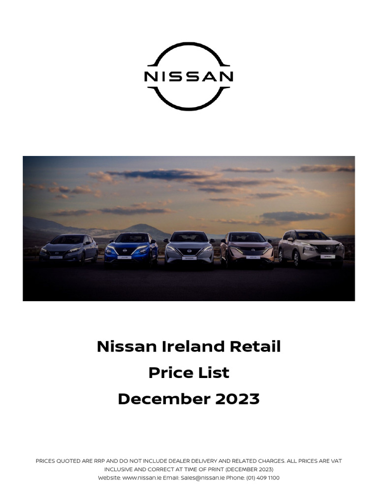 Nissan Ireland Price List December 2023 | PDF | Value Added Tax | List ...
