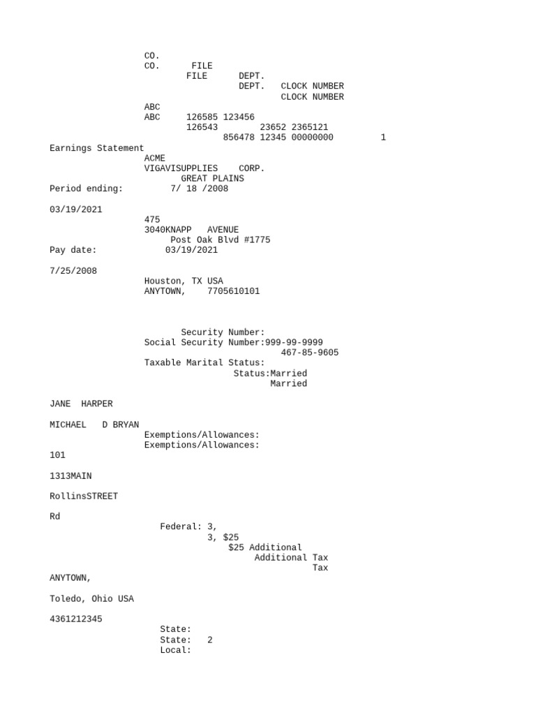 Adp Pay Stub Template 1 | PDF | Social Security (United States ...