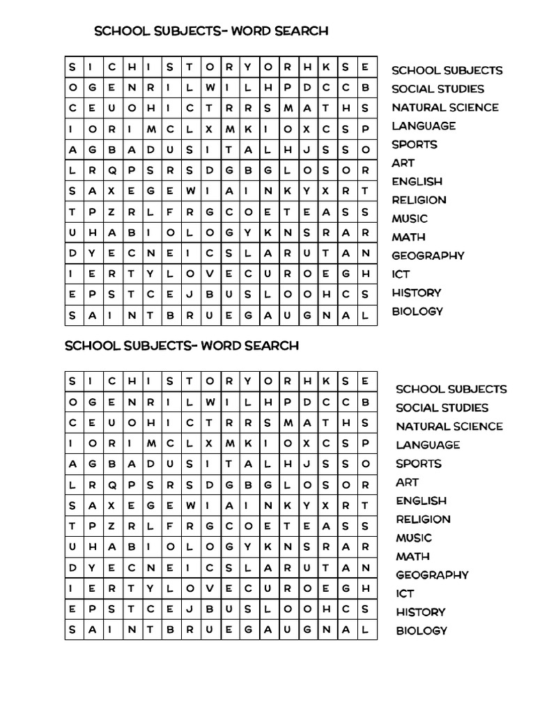 WORDSEAR SCHOOL SUBJECTS | PDF