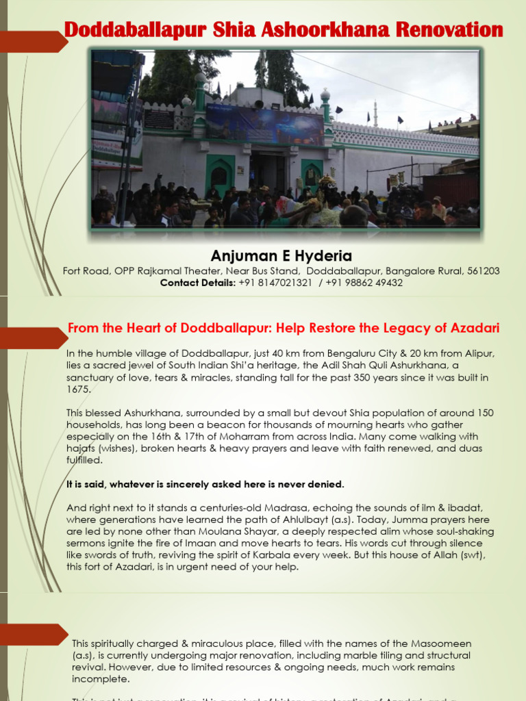 Renovation Appeal for Doddaballapur Ashurkhana | PDF | Islamic Branches ...