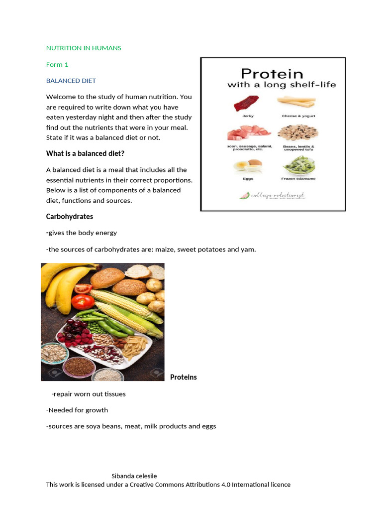 BIOLOGY - F 1 NUTRITION IN HUMANS - Balanced Diet | PDF